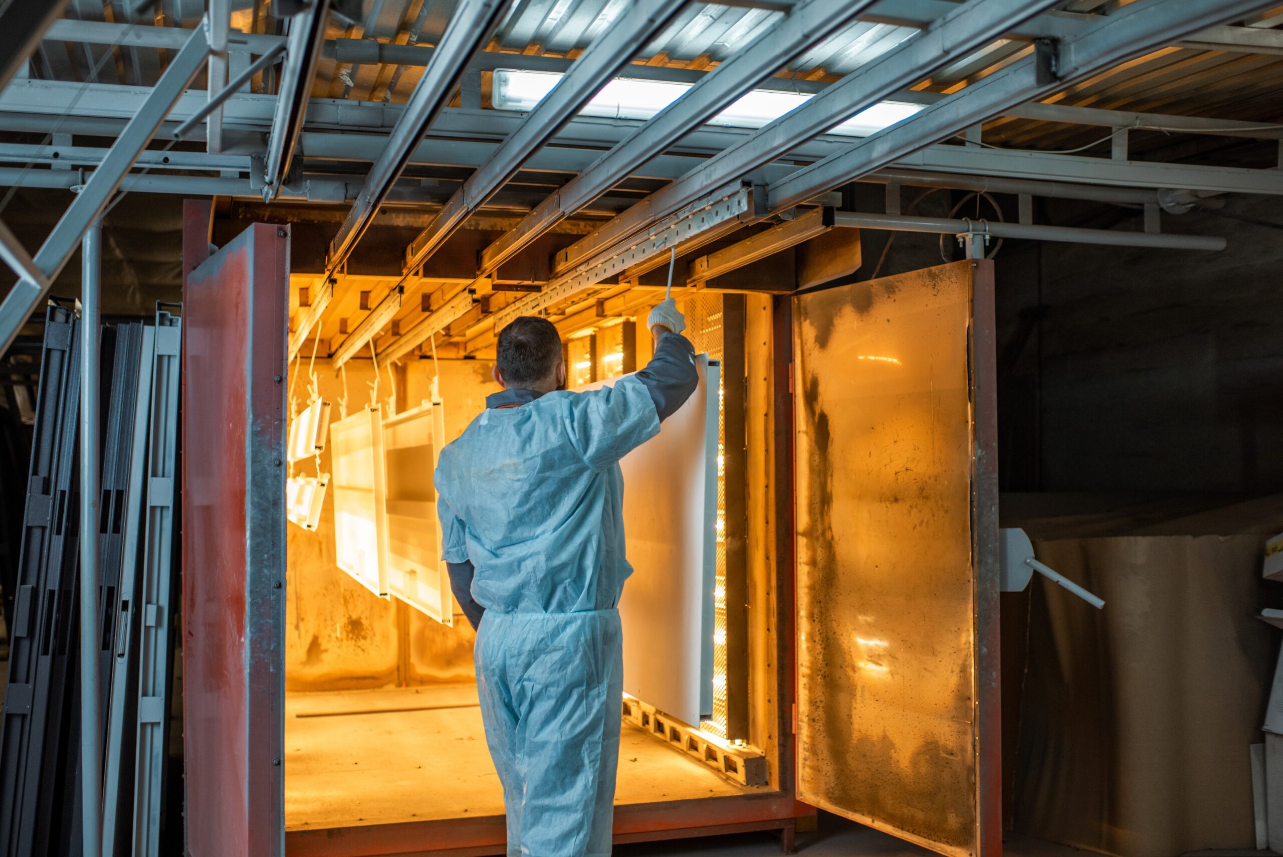 Worker,Of,The,Painting,Shop,Pushing,Metal,Products,Into,The - OTSON ...